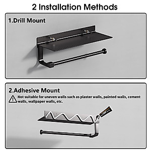 Danpoo Black Paper Towel Holder Wall Mount for Kitchen, Bathroom Paper Towel Holder with Shelf, Aluminum(Matte Black)