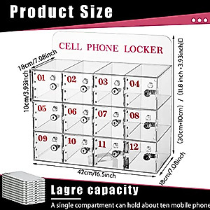 Clear Cell Phone Locker Box with Keys 12 Slots Acrylic Cell Phones Storage Cabinet Wall Mounted Clear Phone Lock Box Classroom Phone Organizer for Pocket Cellphone Holder School Office Classroom