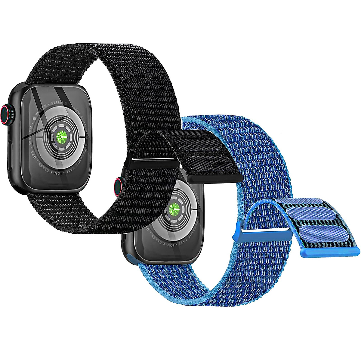 Nylon Band Compatible with Apple Watch Series 10 9 8 7 6 5 4 3 SE SE2 38mm 40mm 41mm 42mm, Soft Loop Sport Replacement Strap for iWatch Boy Girl Small Wrist - Black+Blue