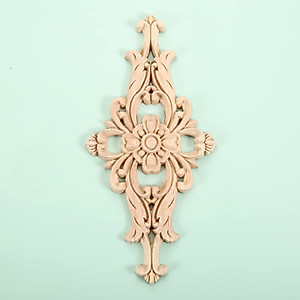 MUXSAM Wood Carved Appliques Furniture Decorative Onlays, 1Pc Unpainted DIY Center Carving Decal for Door Wall Ceiling Cabinet Dresser Mirror Bed Mantel Bench Decoration, 20x10cm/7.8"x3.94"