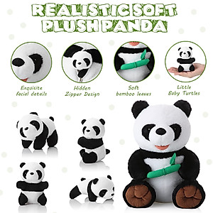 Skylety 5 Pcs Panda Stuffed Animal 14 Inch Mommy Panda Plush Pillow with 4 Baby Small Pandas Soft Panda Plush Set Gift for Christmas Birthday Party Favors(Classic Style)