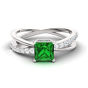 Diamondere Natural and Certified Emerald and Diamond Engagement Ring in 14K White Gold | 0.77 Carat Sidestone Ring for Women, US Size 4.5