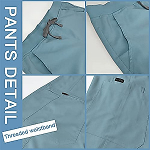 VIAOLI Scrubs for Women Set Stretchy V-Neck Scrubs Top and Jogger Pants with Drawstring 8 Pocket Womens Scrubs (Light Blue,S,Small)