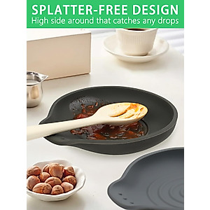 LOMILD 2 Pcs Spoon Rest for Stove Top Silicone, 6.1" Large Stove Spoon Holder for Spatula, Tongs or Spoon, Kitchen Counter Decor, Gray & Black