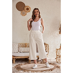 CNJXJCD Womens Linen Pants Wide Leg High Waisted Drawstring Casual Flowy Pants with Pockets