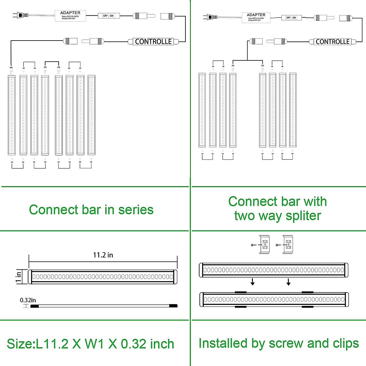 AIBOO LED Under Cabinet Lighting Kit, Plug in Strip Lights with Dimmer Switch for Kitchen Cabinet Counter, Closet, Bedroom Lighting（24w-8 Bars kit-2700K)