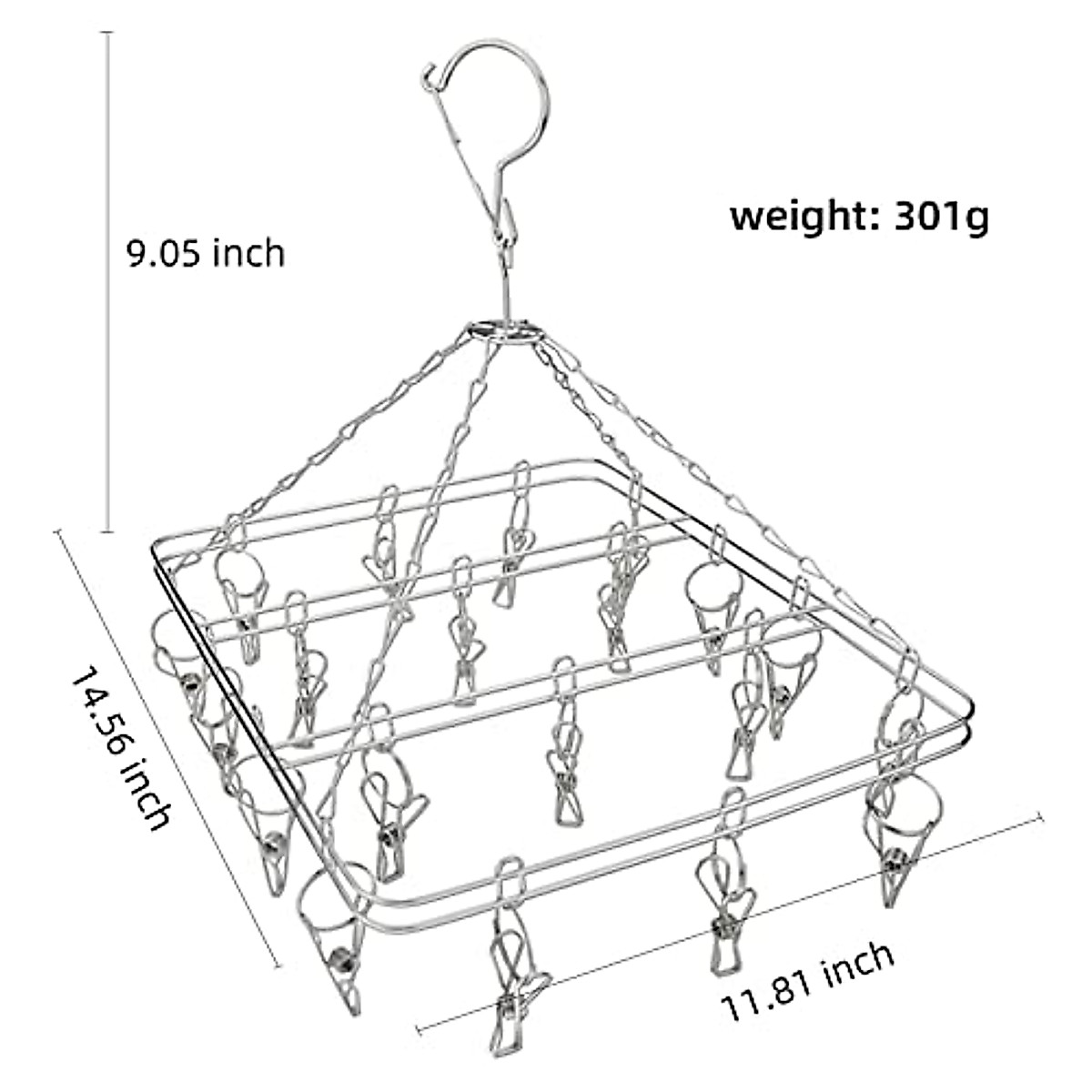 WAIKAS Space Saving Hangers with 20 Clips for Socks Underwear Baby Clothes, 304 Stainless Steel, Wind Proof