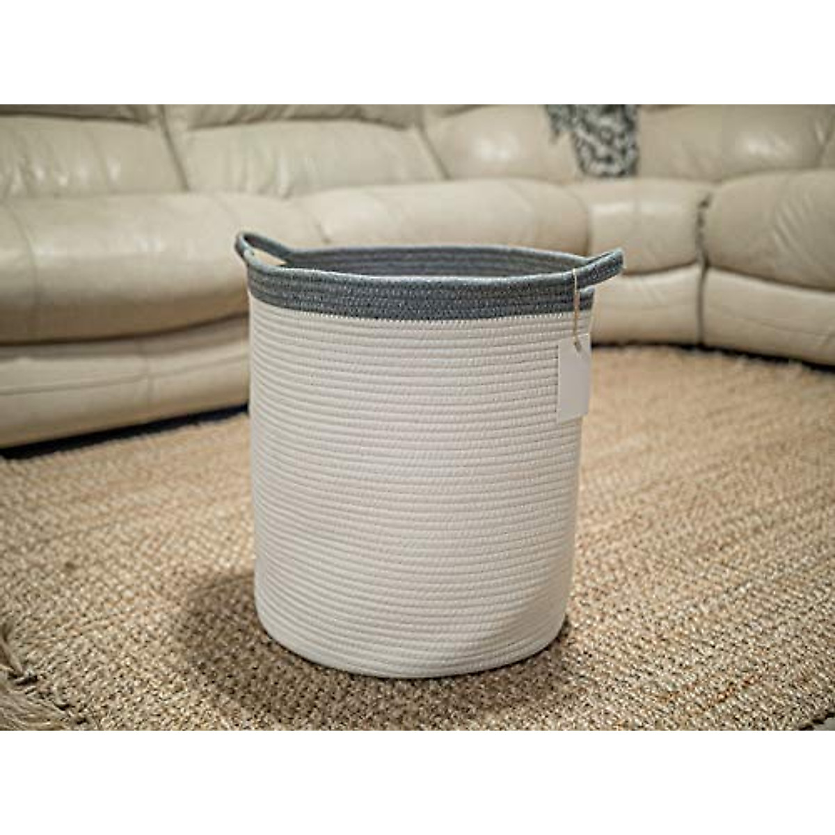 DIIMES Large Cotton Storage Basket (18 x 16 x 16 Inches) Tall Woven Basket with Handle for Blankets, Living Room, Baby Nursery, Laundry, Toys, Storage Bins- 100% Natural Cotton Materials