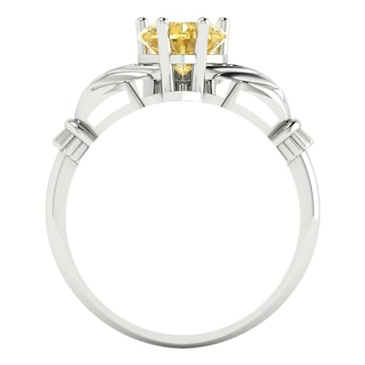 1.55ct Heart Cut Irish Celtic Claddagh Natural Yellow Citrine Engagement Promise Anniversary Bridal Ring 18K White Gold 5.25