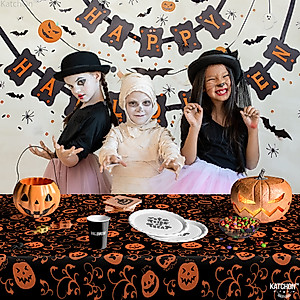 KatchOn, Pumpkin Halloween Tablecloth Plastic - 54x90 Inch, Pack of 3 | Pumpkin Tablecloth, Black and Orange Halloween Table Covers | Halloween Table Cloth Disposable, Pumpkin Halloween Decorations