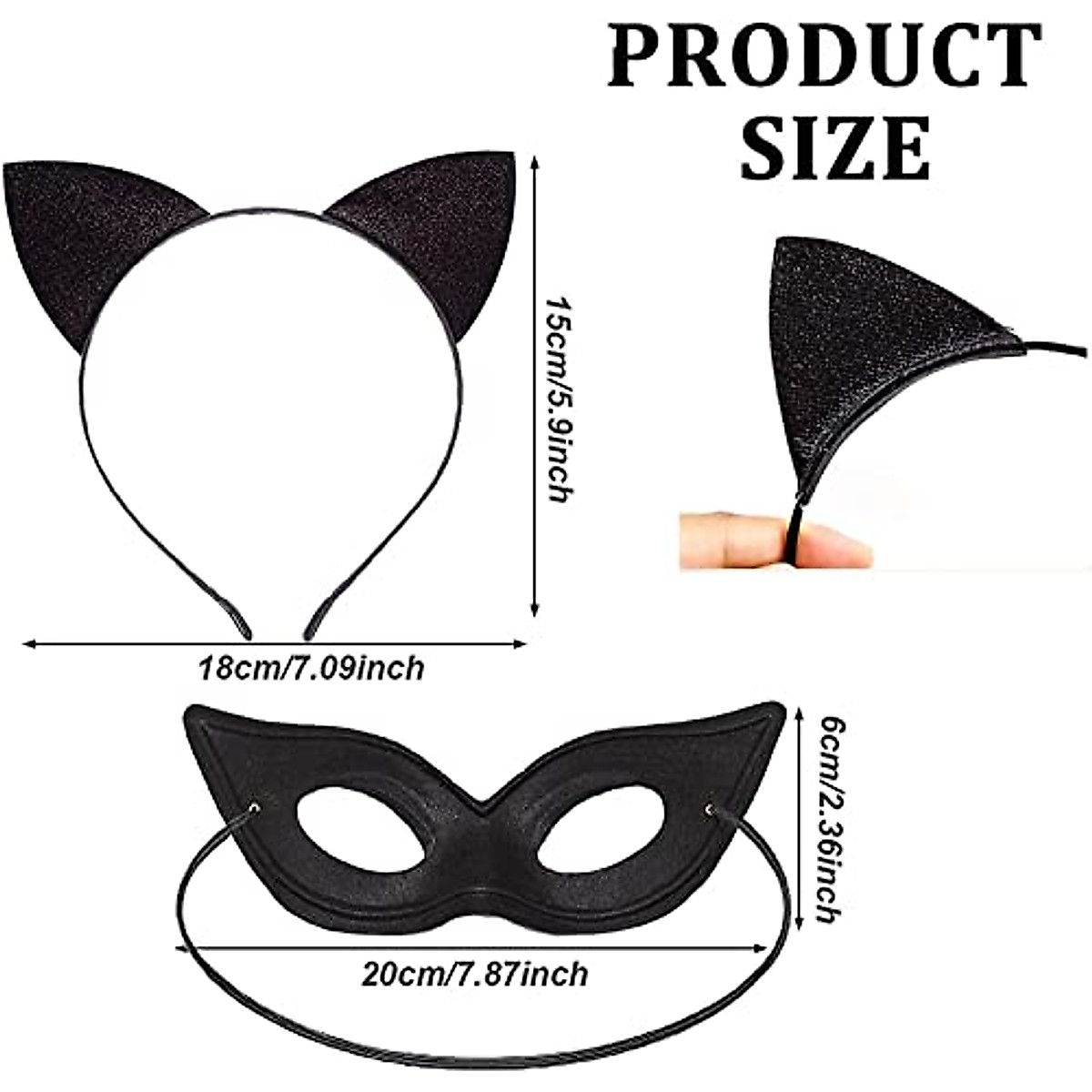 FUEAWIM Black Cat Costume Cat Ears Tail and Masquerade Eye Cover for Women Girls Halloween Cosplay Accessory