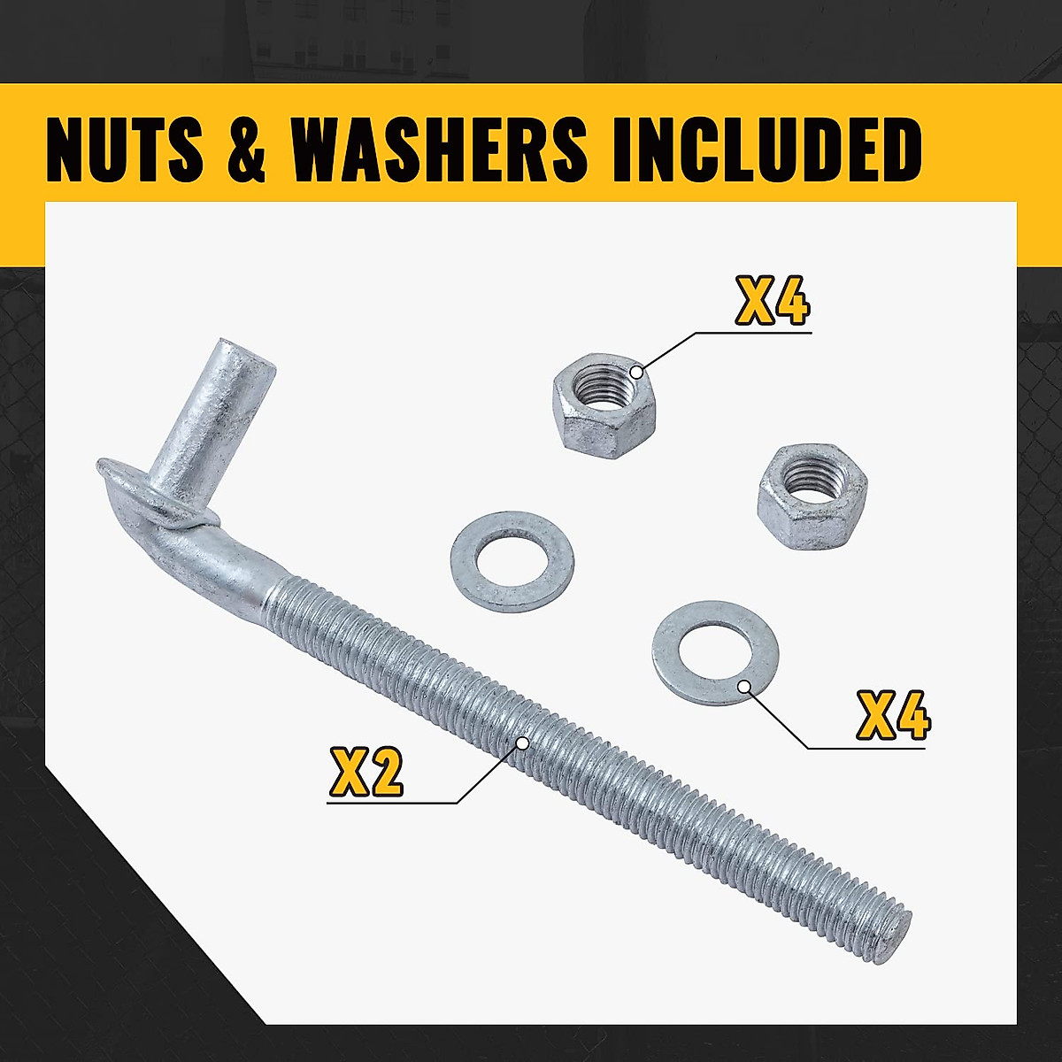 VIVIDA 8" J Bolt Gate Hinge 2 Pack, Gate Bolt Hinge with 5/8" Male Pin, Heavy Duty Chain Link Fence Hardware, Galvanized Steel