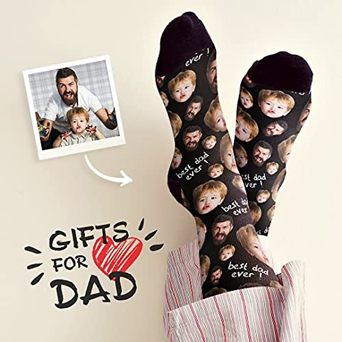 OMG SOCKS Custom Face Socks Multiple Faces, Your Photo Picture on Socks for Men Women Dad Father's Day Birthday Smoky Blue