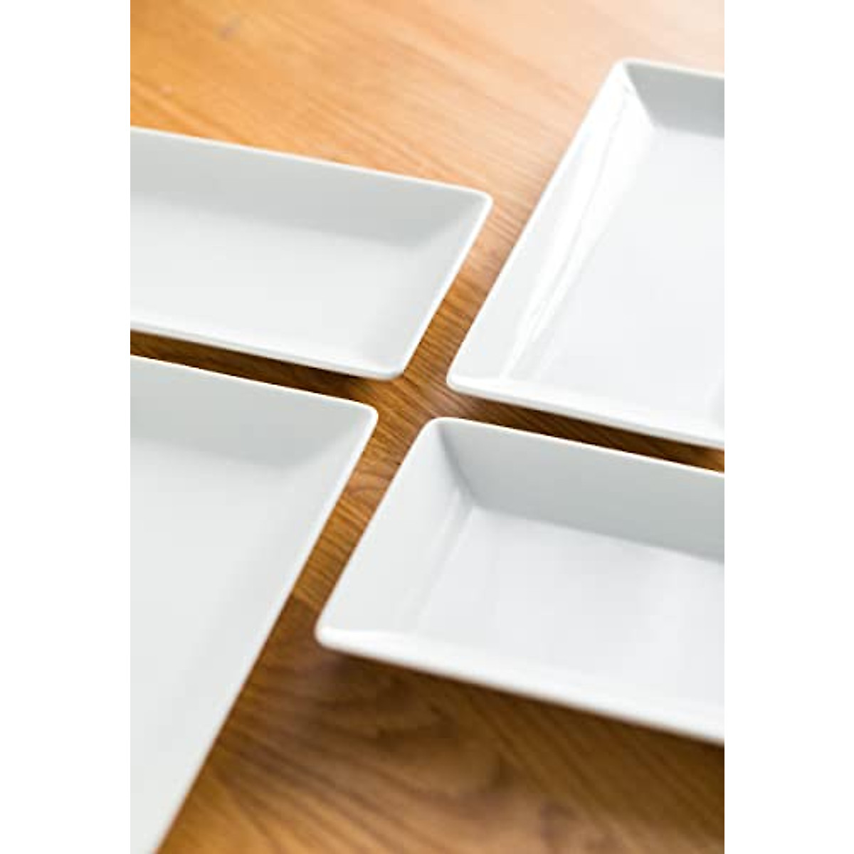 LAUCHUH Serving Platter, 10” Rectangular Plates Serving Tray Porcelain Platters for Parties, Sushi, Dessert Microwave and Dishwasher Safe Set of 4, White