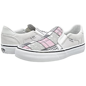 Vans Unisex Asher Canvas Low Platform Slip On Sneaker - Deluxe Patchwork Light Grey 9