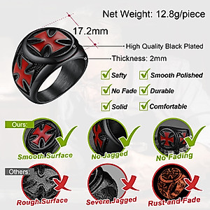 FaithHeart Masculine Punk Knight Templar Cross Ring Size 10 Fashion Stainless Steel Maltese Symbol Jewelry for Woman