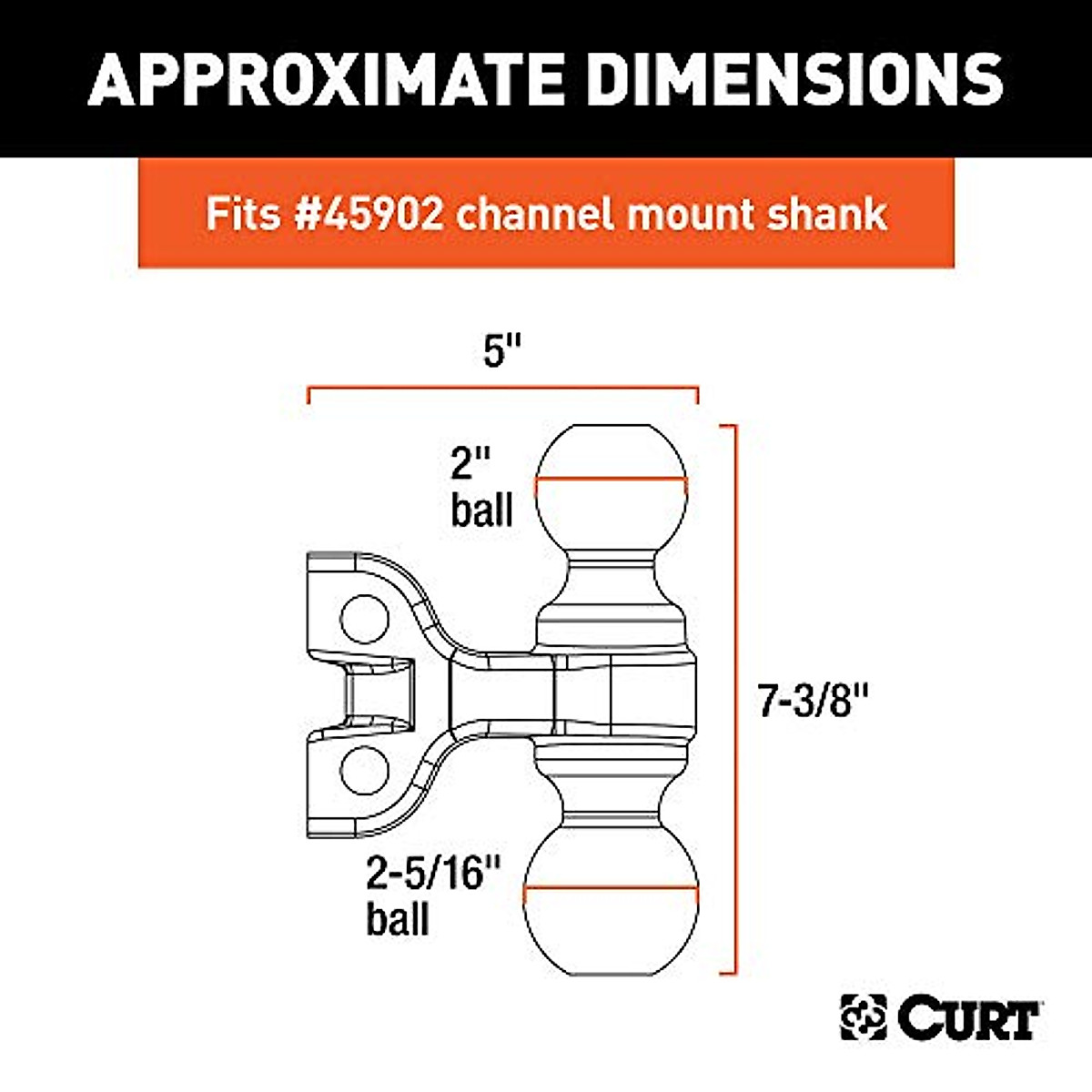 CURT 45923 Replacement Dual-Ball for Adjustable Trailer Hitch Ball Mount #45902 or #45927, YELLOW ZINC