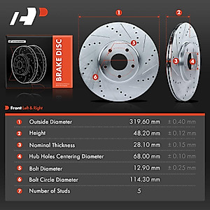 A-Premium 12.58 inch (319.6mm) Front Drilled and Slotted Disc Brake Rotors Compatible with Select Nissan and Infiniti Models - Altima, Murano, Maxima, 350Z, 370Z, G25, G35, G37, QX50, M35, 2-PC Set