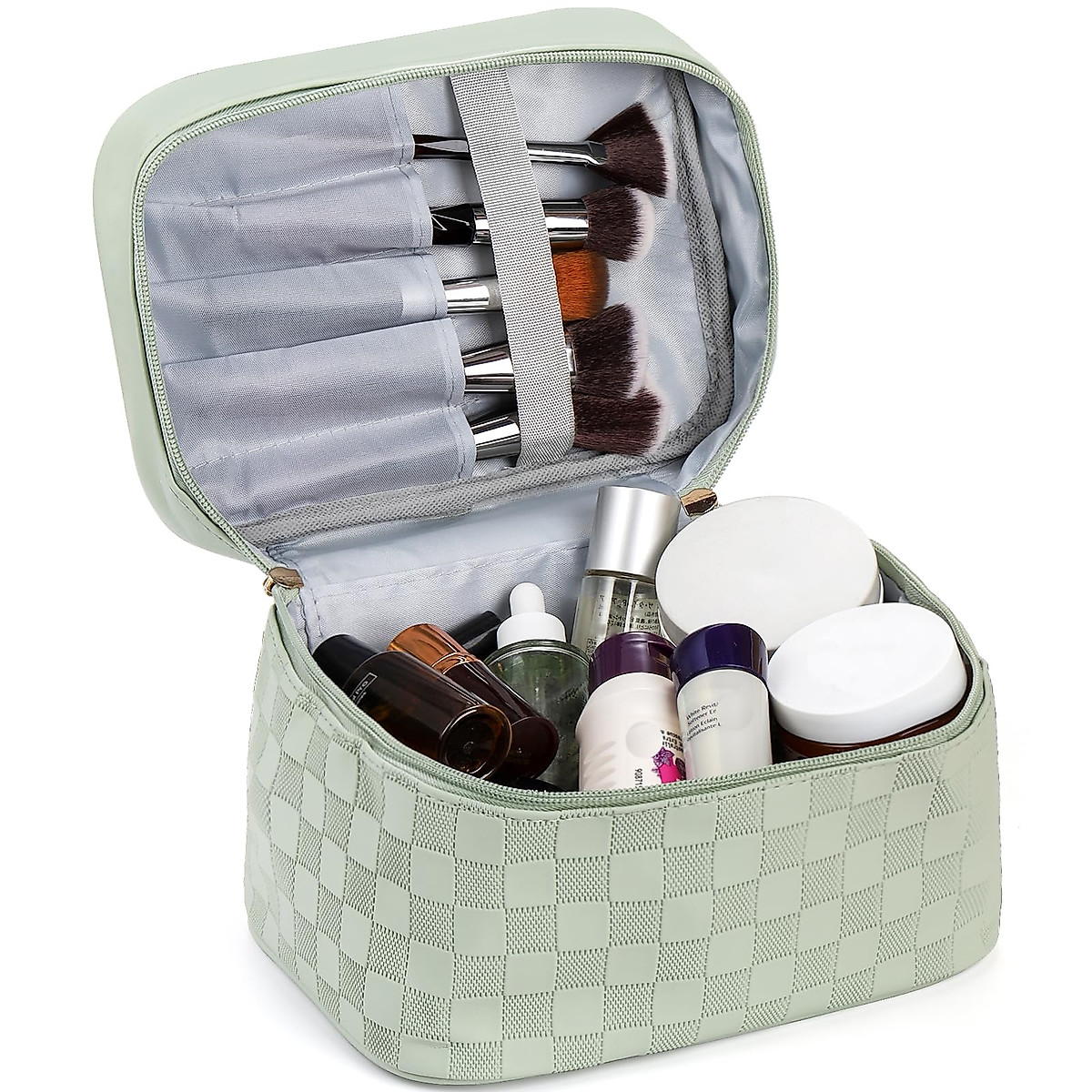 Hedume Set of 4 Makeup Bags, Waterproof Cosmetic Bag Set, Leather Portable Travel Cosmetic Bag, Multifunction Organizer Storage Bag for Makeup, Brushes, Toiletries and Accessories