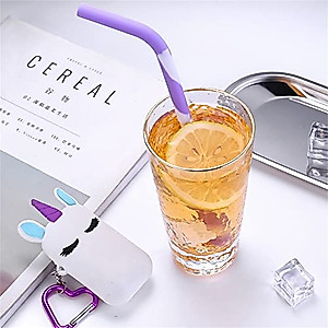 Collapsible Reusable Silicone Straws Portable Folding Drinking Straw Free with Travel Case & Cleaning Brush for Party Travel Household Cold or Hot Straws (B)