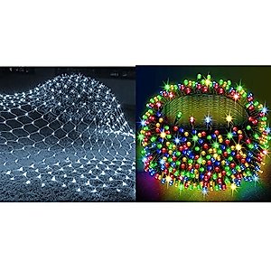 Dazzle Bright Multi-Colored 82ft 1000 LED Christmas String Lights + 360 LED 12FT x 5 FT Christmas Net Lights