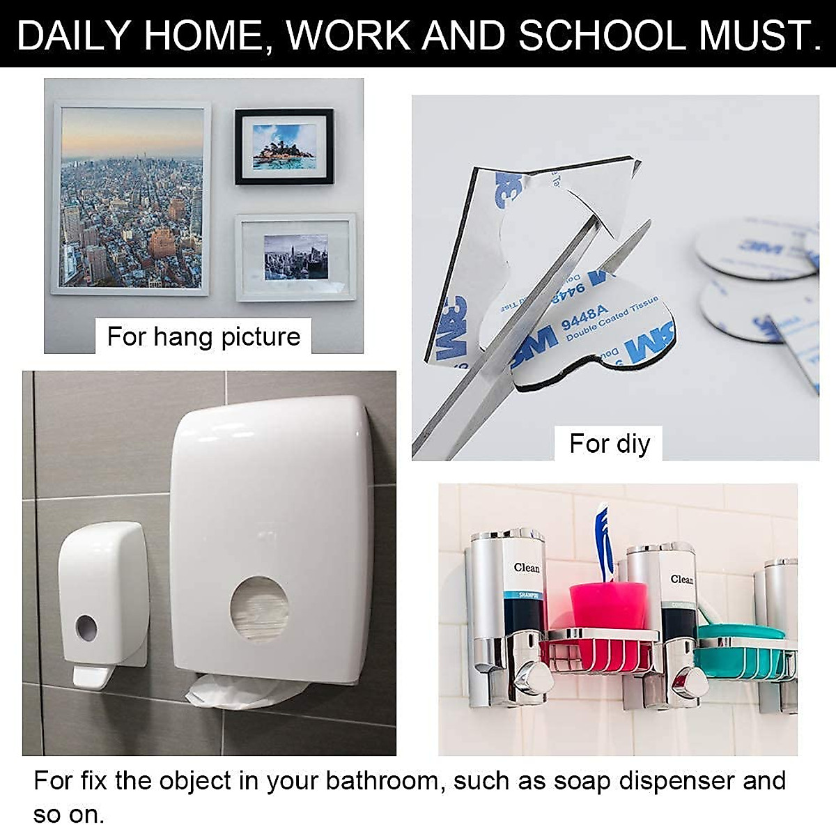 Avando Double Sided Foam Tape Strong Pad Mounting,Black Self-Adhesive Tape Include Square Round and Rectangular（60Pcs）