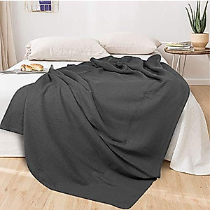 Glamburg 100% Cotton Thermal Blanket, Breathable Bed Blanket King Size, Soft Waffle Blanket, King Blanket, All Season Cotton Blanket, Charcoal