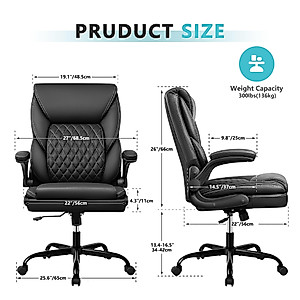 BestEra Office Chair, Executive Leather Chair Home Office Desk Chairs, Ergonomic Computer Desk Chair with Adjustable Flip-Up Arms, Lumber Support Swivel Task Chair with Rocking Function (Black)