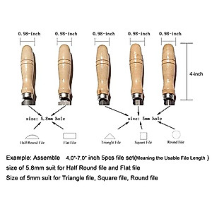 DS-Space Wooden File Handle with Strong Metal Collars for 4.0''-7.0'' File (5 Pack) (Medium)