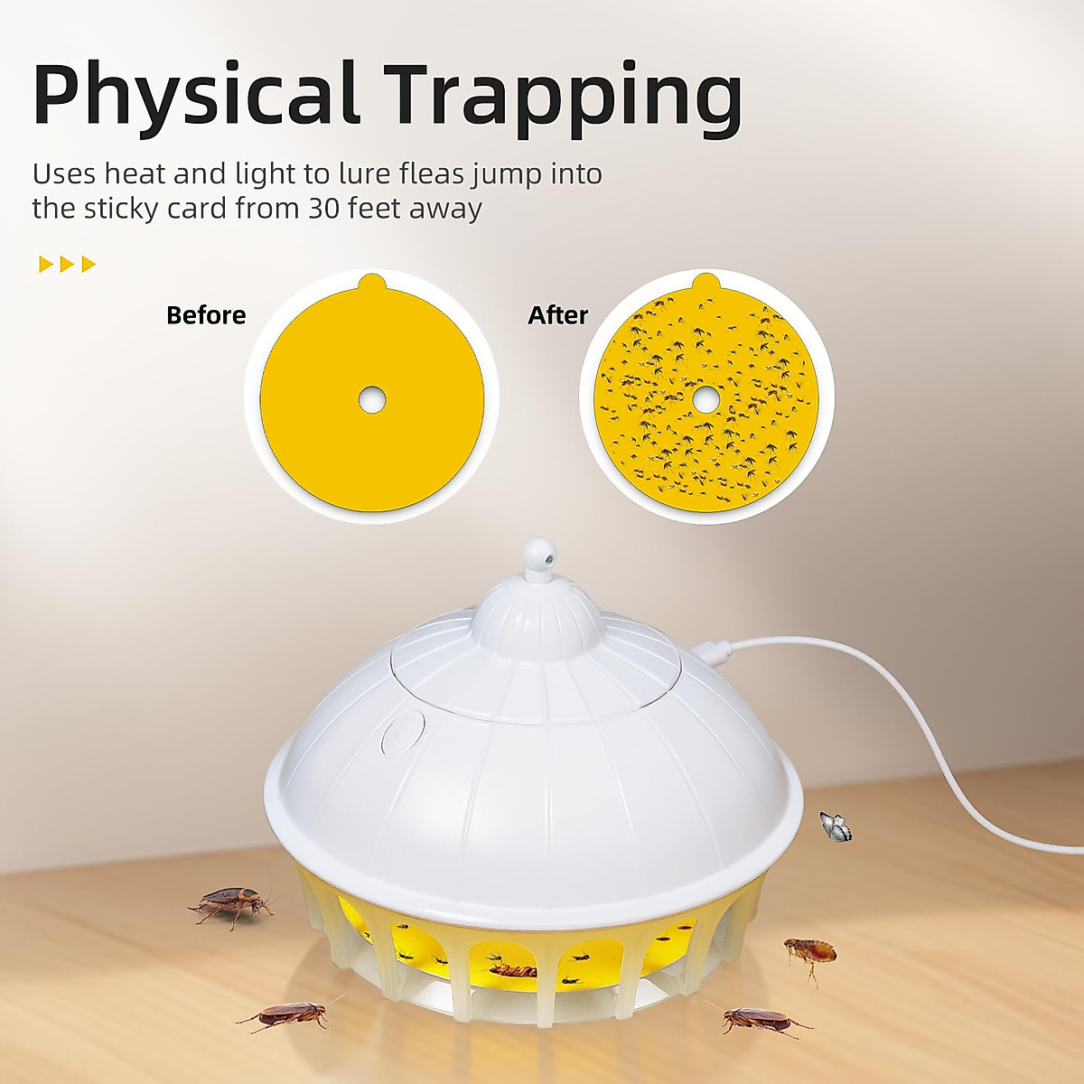 Upgraded Flea Traps for Inside Your Home,Flea Treatment with Light and 5 Flea Trap Refills,Flea Light Trap for Indoor,Flea Bombs for Home,Flea Killer Traps for Home, Friendly to Pets & Children