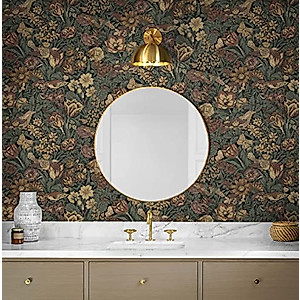 NextWall Bird Floral Vintage Peel and Stick Wallpaper (Mahogany & Graphite)