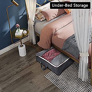 Under Bed Storage Bag Containers - 1 Pack 90L Foldable Blanket Clothes Storage Bags with Zippers & Reinforced Handles | Large Capacity Underbed Storage Bins Organizer with Clear Top Window (Grey, 1)
