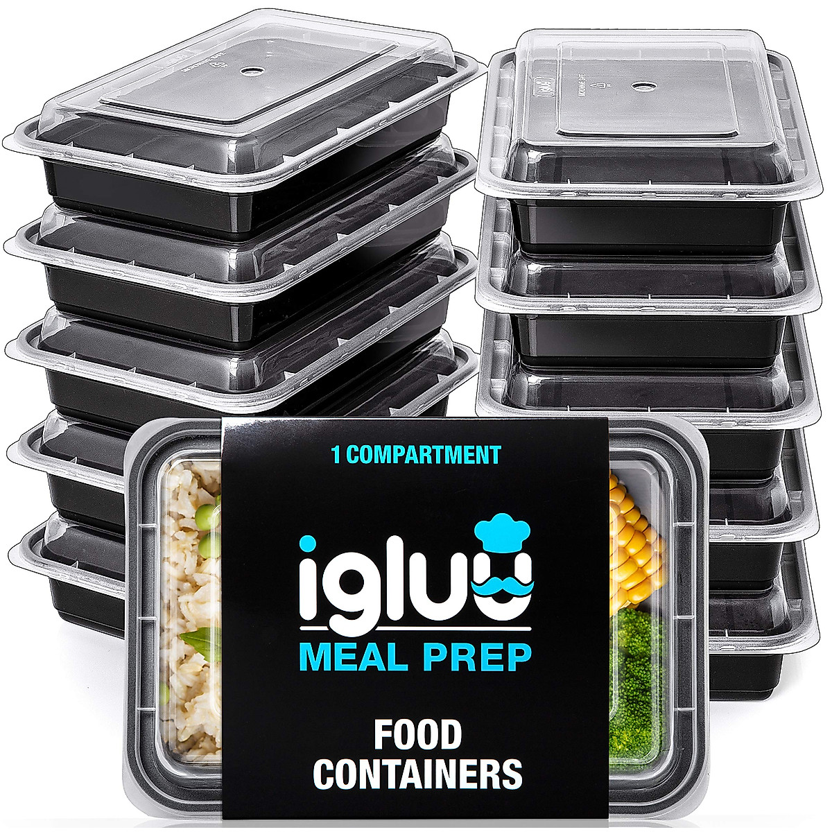 Igluu Meal Prep Containers [10 pack] 1 Compartment with Airtight Lids - Plastic Food Storage Bento Box - BPA Free - Reusable Lunch Boxes - Microwavable, Freezer and Dishwasher Safe (28 oz)