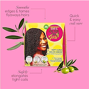 ORS Olive Oil Girls Soft Curls No-Lye Creme Texture Softening System Kit with Olive, Coconut & Avocado Oils (Pack of 1)