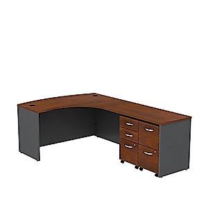 Bush Business Furniture Series C 60W Bowfront RH L-Desk, 2-Drawer Mobile Pedestal and 3-Drawer Mobile Pedestal