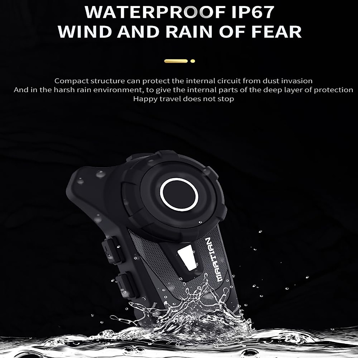 Martian Motocycle Helmet Bluetooth 5.1 Headset Wireless IP67 Waterproof Motoriding, Biking & Skiiing/BlueT-S2 /1000M Intercom/2 in 1 Microphone/2 Riders Intercom/