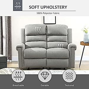 HOMCOM 2 Seater Recliner Sofa with Manual Pull Tab, Fabric Reclining Sofa, RV Couch, Home Seating, Gray