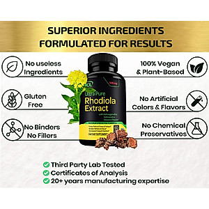 Rhodiola Rosea Supplement High Potency Extract 500mg - 3% Rosavins 1% Salidrosides with Ashwagandha Shisandra Passion Flower Herb Powder Capsules - Natural Way to Relieve Stress - Pills for Energy
