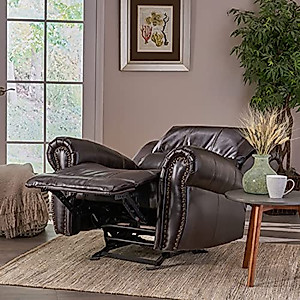 Christopher Knight Home Gavin Bonded Leather Gliding Recliner, Brown, 38.75D x 40.25W x 39.75H in