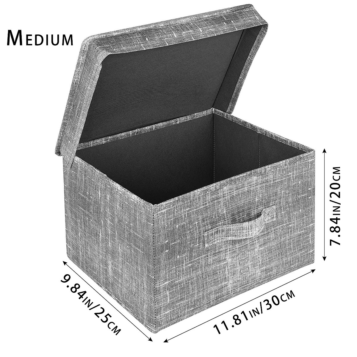 OBewe Foldable storage box Lid storage bin With handle storage box fabric container storage basket Convenient storage pack of 3 Suitable for home bedroom office(Gray, Medium)