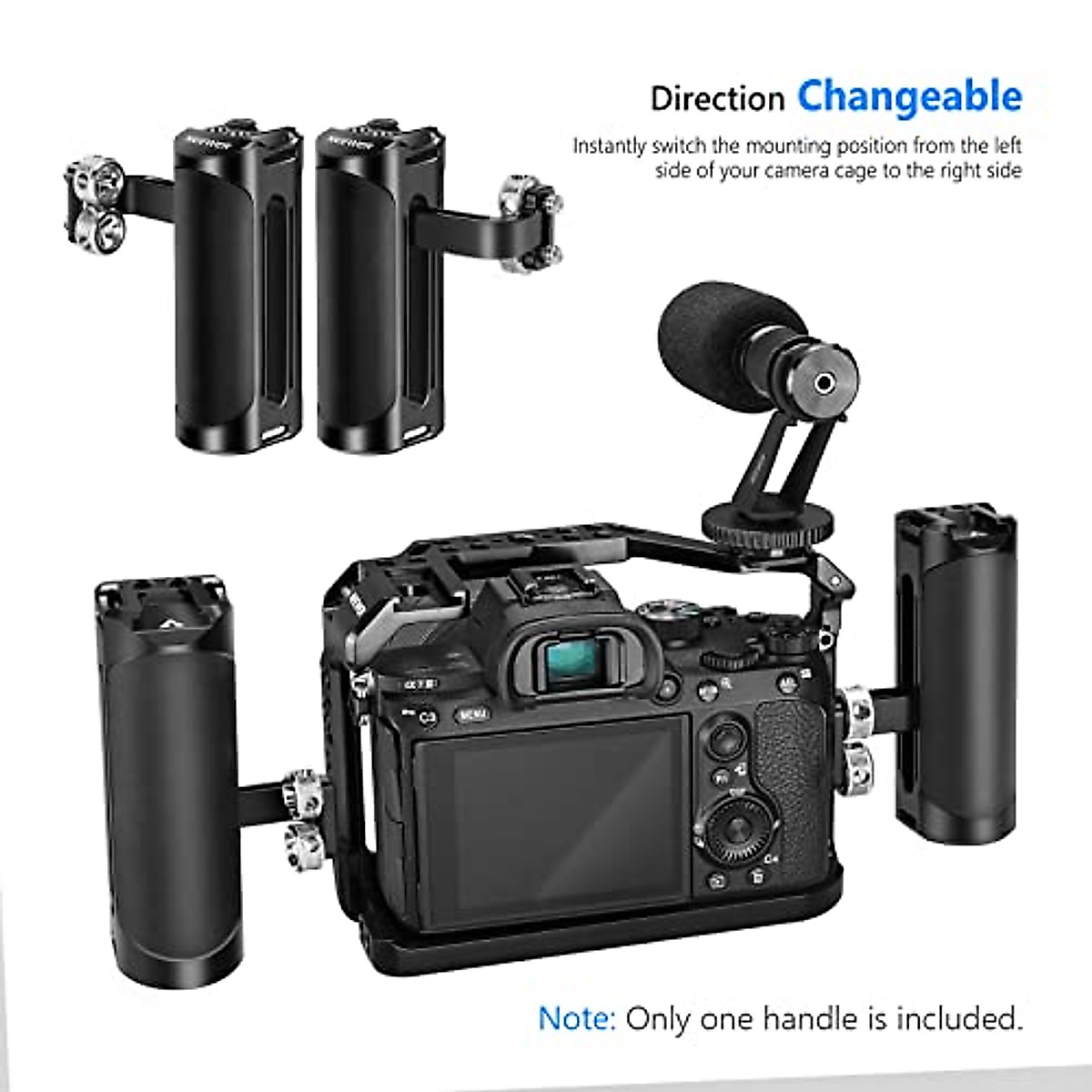 NEEWER Aluminum Side Handle Grip, Compatible with SmallRig Camera Cage for DSLR & Mirrorless Camera, Vertical/Horizontal Adjustment Handgrip with Cold Shoe, Built in Hex Key and 1/4" Threads, VS105