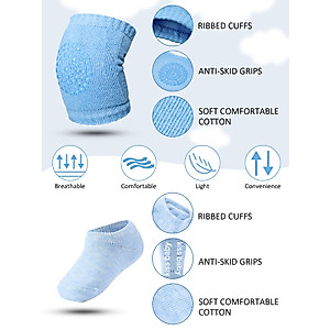 SATINIOR 8 Pairs Crawling Knee Pad Non-Slip Socks Set Knee Protector Toddler Leg Warmer Unisex Soft Cotton Socks for Baby Toddler (Green, Light Gray, Blue and Dark Blue), Medium