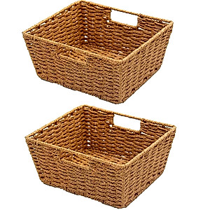 Kovot Woven Wicker Storage Baskets with Built-in Carry Handles - 9.75" L x 8.5" W x 4.5" H (2-Pack)