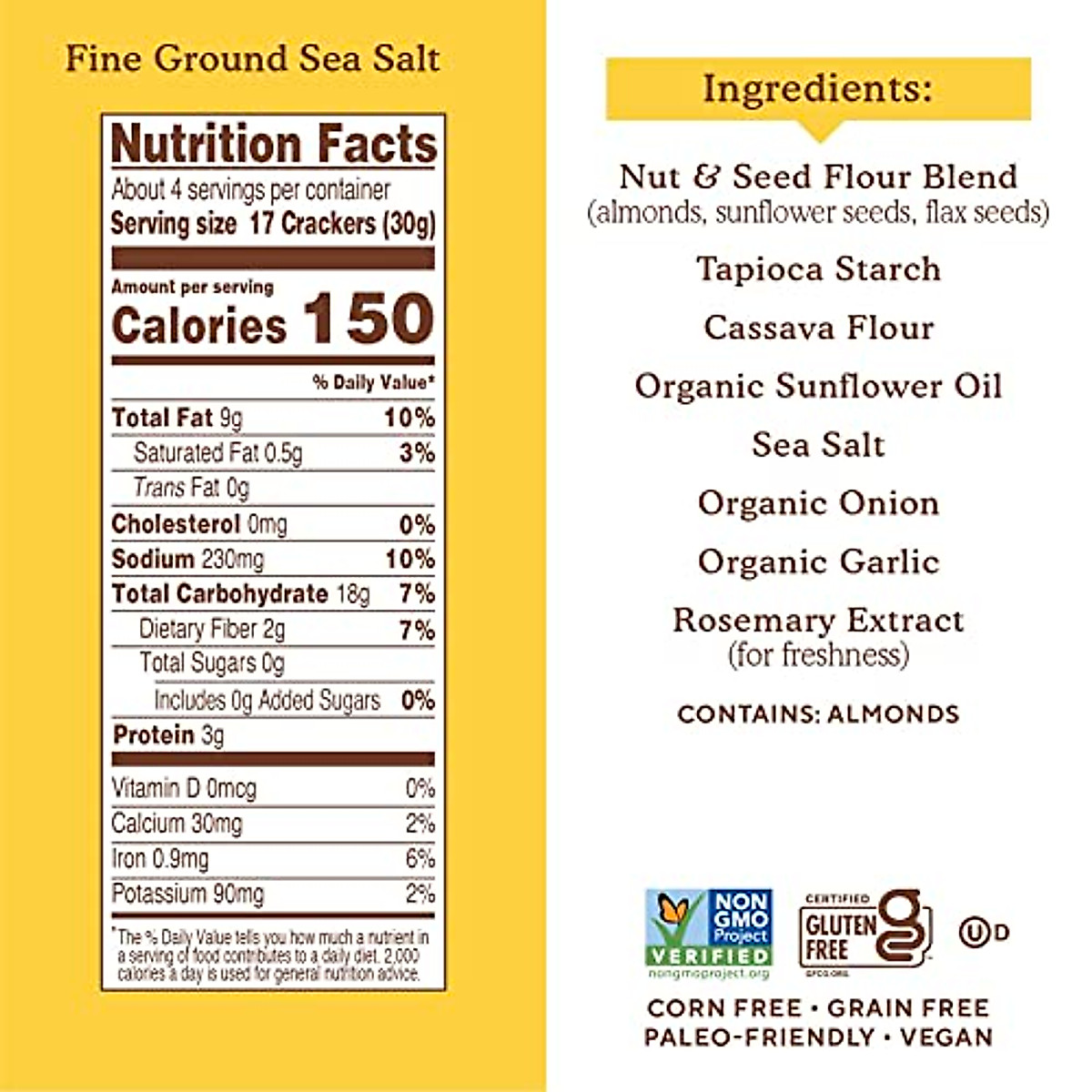 Simple Mills Almond Flour Crackers, Fine Ground Sea Salt - Gluten Free, Vegan, Healthy Snacks, 4.25 Ounce (Pack of 1)