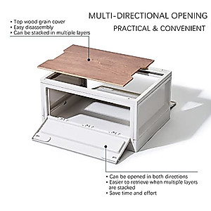 Xicennego 12-Gallon/45L Foldable Storage Bin with Wooden Lid - Large Capacity - Front and Rear Side Opening - Stackable Plastic Folding Storage Containers for Car Trunk, Camping, Picnic, Garage, Closet (Navy )