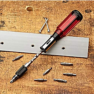 Kings County Tools Yankee Style Screwdriver | 7 Double-Sided Bits Included | Rotating Barrel with Hex Chuck | 3-Position Selector - Locked, Spiral-In and Spiral-Out | Easy on Hands