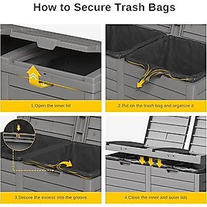 EAST OAK 76 Gallon Outdoor Trash Can, Waterproof Resin Garbage Can with Tiered Lid and Drip Tray, Outside Trash Bin for Patio, Kitchen, Backyard, Deck, Gray