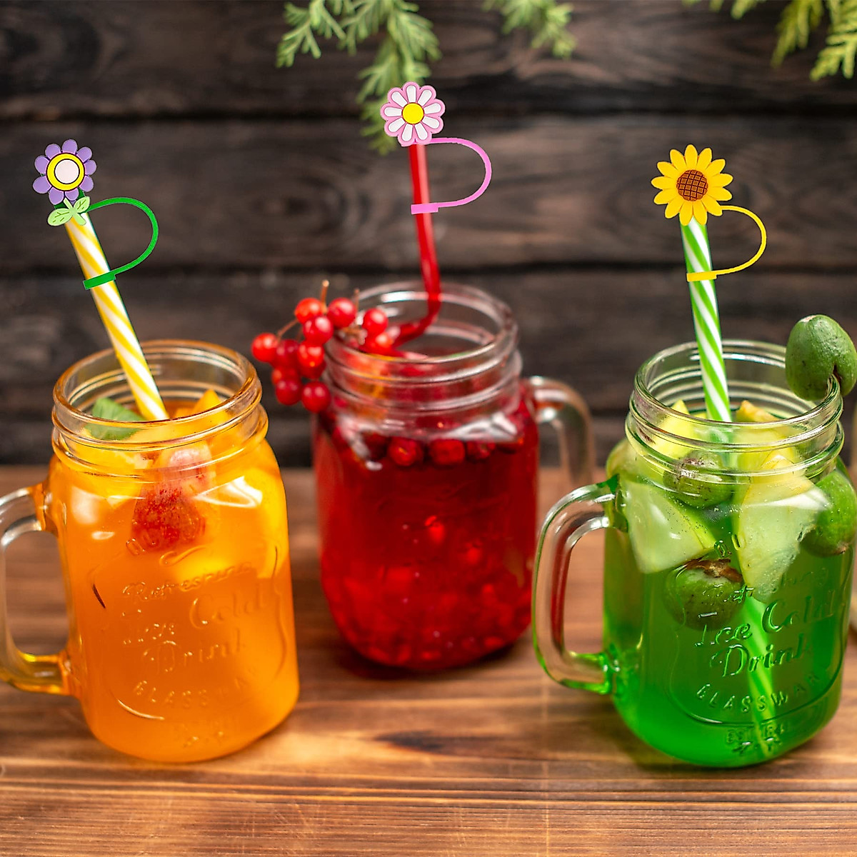 Straw Covers Cap 8pcs Silicone Flowers Straw Cover for Reusable Straws Cute Anti-dust Straw Tips Covers Set,Straw Protector Cover, Reusable Straws Plug for 6-8 Mm(1/4 Inch) Straw Travel Home Outdoor