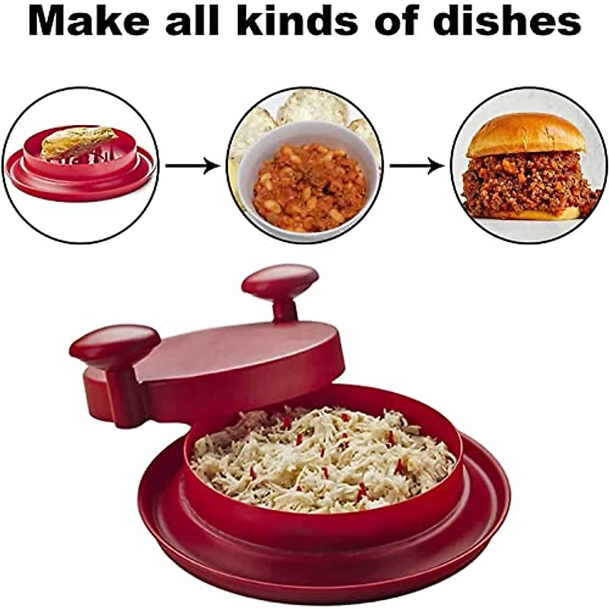 ZUOTENG Chicken Shredder, 10 Inch/25cm Meat Shredder, shredder for shredding and meat products, shredder tool with handle and non-slip base for easy use(Red)
