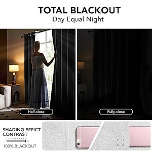 Deconovo Total Blackout Curtains Linen Curtains Room Darkening Curtains with Grommets for Bedroom Living Room Kids Room,Greyish White,52Wx95L in,2 Panels